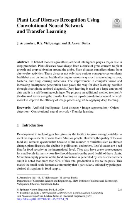 PDF Plant Leaf Diseases Recognition Using Convolutional Neural Network And Transfer Learning