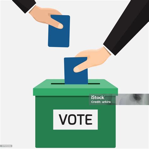 평면 스타일투표 상자에 투표 용지를 넣어 사업가 손에서에서 개념을 투표 투표 나 선거 개념입니다 흰색 배경 벡터 일러스트 레이 션에 고립 투표에 대한 스톡 벡터 아트 및