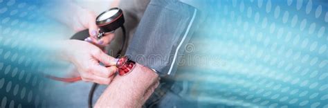 Blood Pressure Mesuring With Sphygmomanometer Panoramic Banner Stock