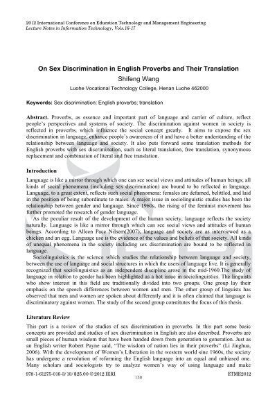 On Sex Discrimination In English Proverbs And Their Translation