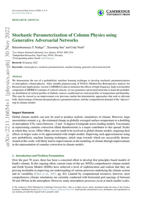 PDF Stochastic Parameterization Of Column Physics Using Generative Adversarial Networks
