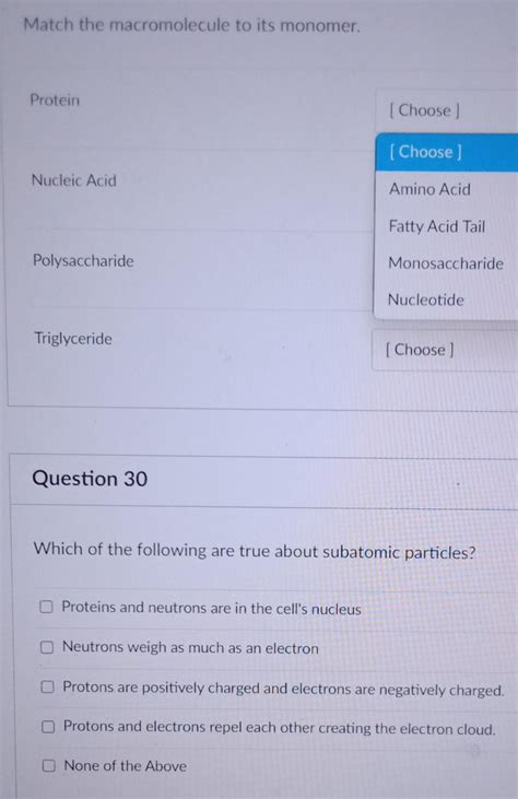 Solved Match The Macromolecule To Its Monomer Protein