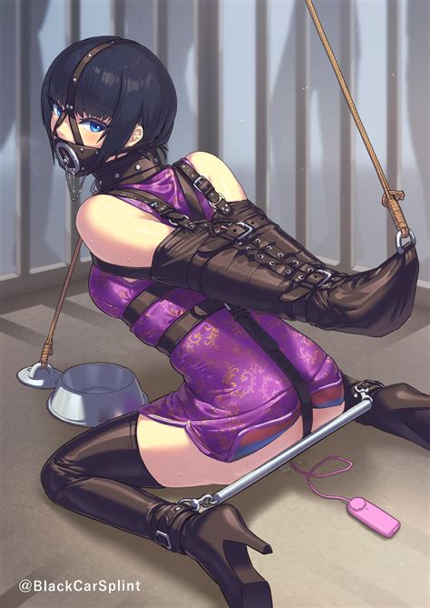 Black Car Splint Original Absurdres Highres 1girl Armbinder Arms