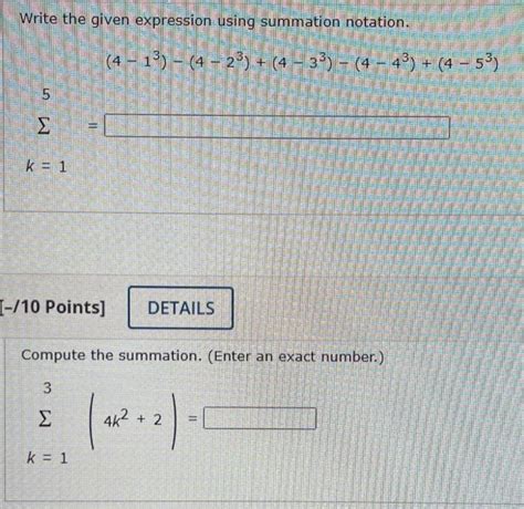 solved write the given expression using summation notation