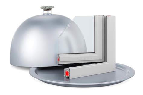 플라스틱 창 프로필 3d 렌더링이 있는 레스토랑 클로슈 프리미엄 사진