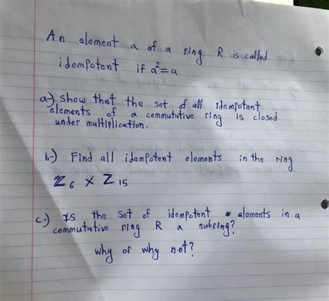 solved an element a of a sing r is called to idempotent if
