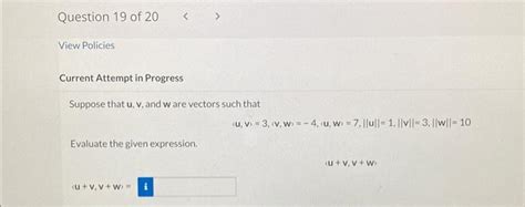 Solved Suppose That U V And W Are Vectors Such That Chegg