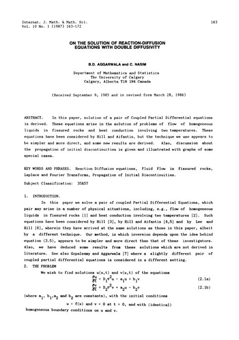 Pdf On The Solution Of Reaction Diffusion Equations With Double