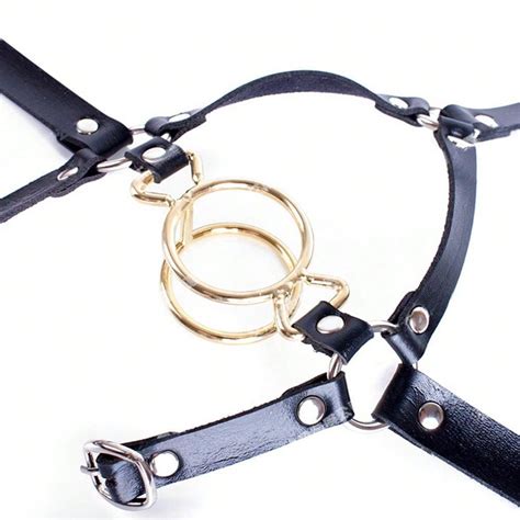A Pce Pu Leather Strap Constraint Belt Bdsm Deep Throat Double Round Ring Flail Mouth Gag Bite