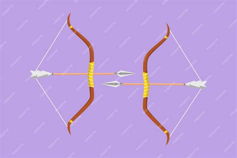 두 개의 양식화 된 화살표와 활의 만화 플랫 스타일 그리기 인도 양궁 무기 로고 아이콘 기호 기본 장궁 전사 또는 사냥 장비