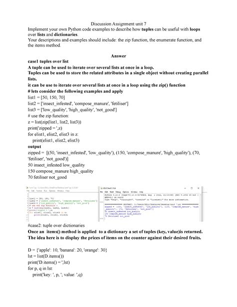 Discussion Assignment Unit 7 Your Descriptions And Examples Should Include The Zip Function