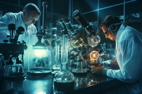 Premium Photo Biomedical Researchers Working With Microscopes