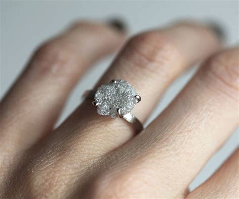 Raw Diamond Ring Solid Gold Rough Freeform Gray Diamond Etsy