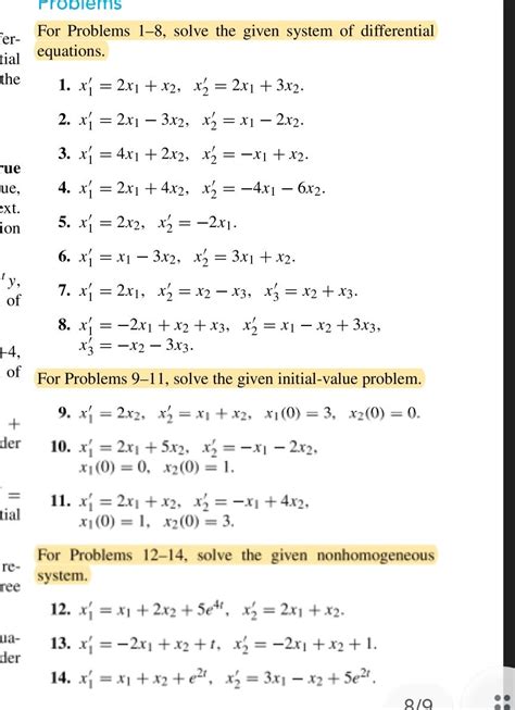 Solved ProblemsFor Problems 1 8 Solve The Given System Of Chegg Com