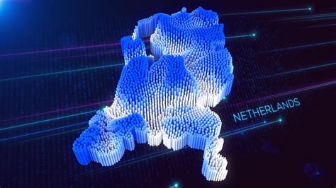 디지털 3d 관점 어두운 미래 지향적 인 배경에 설정된 파란색과 흰색의 네덜란드의 동적 잔물결 지도 0명에 대한 스톡 벡터 아트