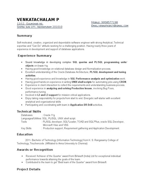 Oracle Plsql And Unix Resume Venkat Pdf Oracle Database Plsql