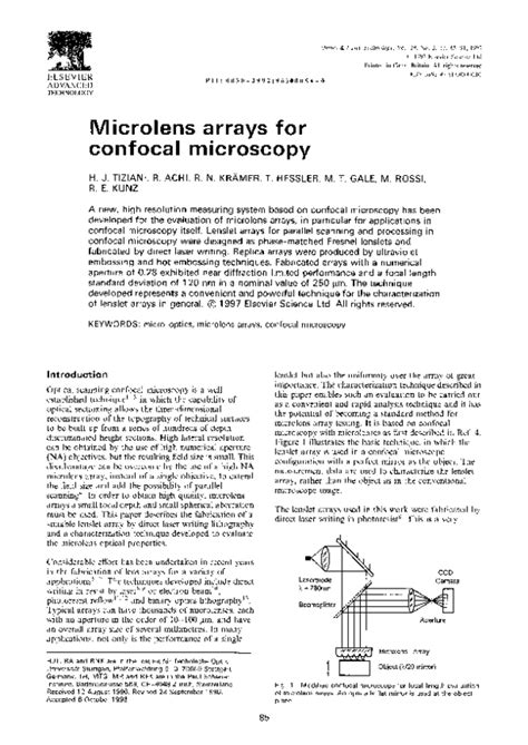 Pdf Microlens Arrays For Confocal Microscopy