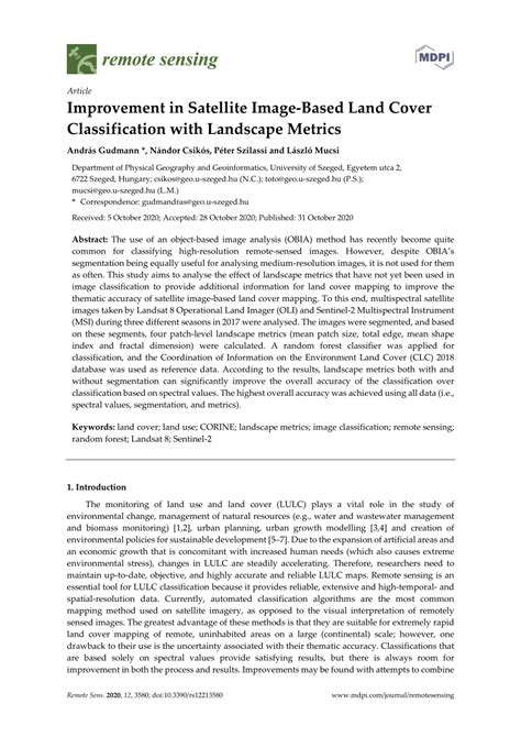 Pdf Improvement In Satellite Image Based Land Cover Classification With Landscape Metrics