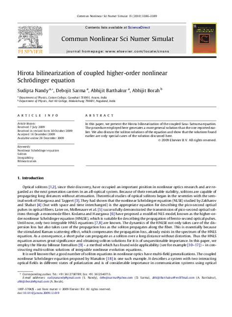 Pdf Hirota Bilinearization Of Coupled Higher Order Nonlinear Schrödinger Equation