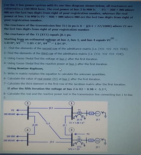 Solved For The Bus Power System With Its One Line Diagram Chegg Com