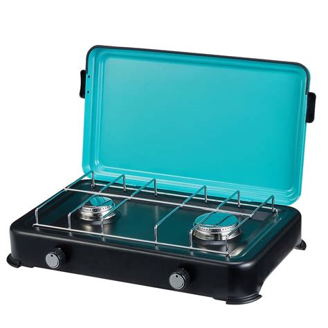 Plaque De Cuisson Gaz Portable 2 Feux 2350w Rechaud Gaz Butanepropane Bruleurs Inox Couvercle