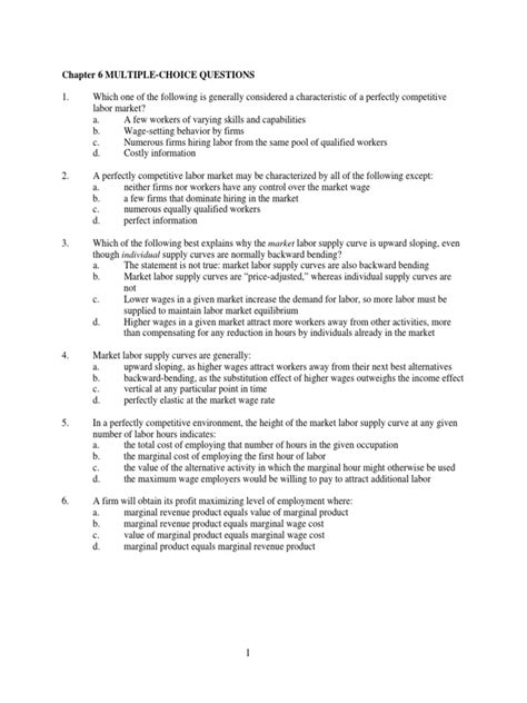 Chapter 6 Multiple Choice Questions Pdf Labour Economics Supply Economics