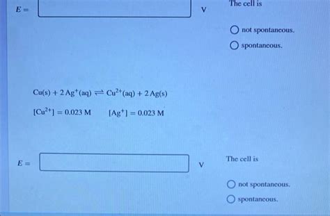 Solved Calculate The Cell Potential E For The Given
