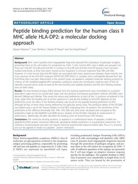 pdf peptide binding prediction for the human class ii mhc allele hla