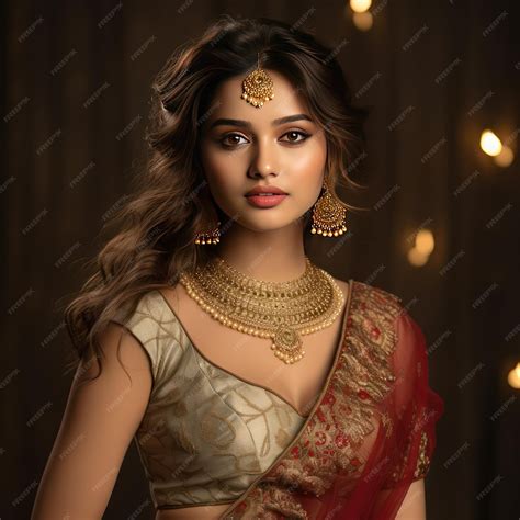 Gorgeous Indian Girl In Beautiful Dressed In Red And Silver Saree With