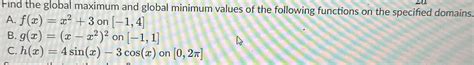 solved find the global maximum and global minimum values of