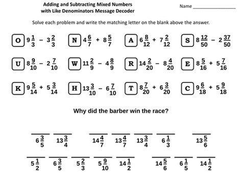 adding and subtracting mixed numbers with like denominators message