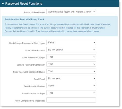 Password Reset Page Configuration