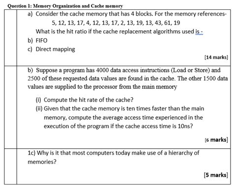 Solved Question Memory Organization And Cache Memory A Chegg