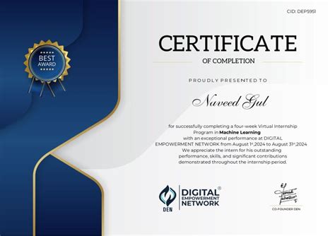 Completed A Four Week Internship In Machine Learning With Den Naveed