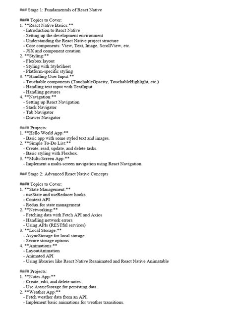 React Native Roadmap Pdf Mobile App Mobile Software