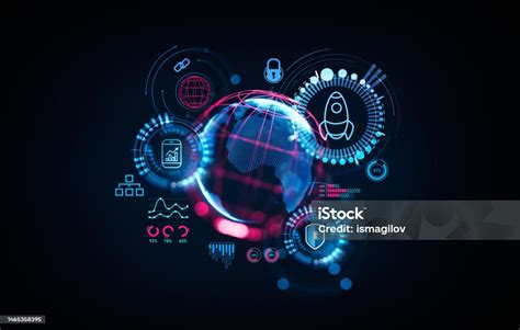 지구 영역과 아이콘 빅 데이터 및 글로벌 연결이있는 디지털 Hud 컴퓨터 그래픽에 대한 스톡 사진 및 기타 이미지 컴퓨터 그래픽 0명 3차원 형태 Istock