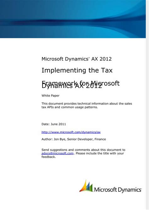 pdf implementing the tax framework for microsoft dynamics ax 2012