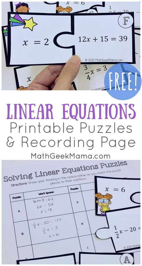 linear equations puzzles free practice set math geek mama