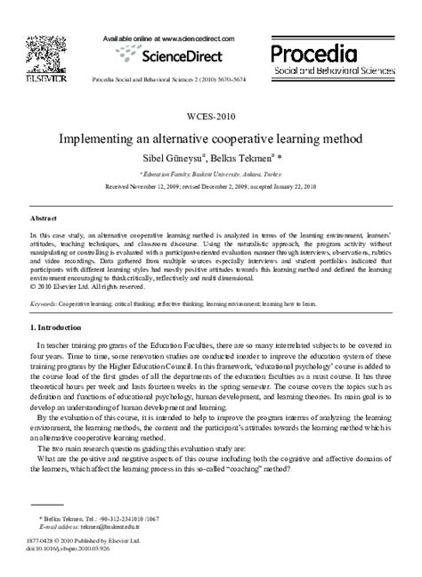 pdf implementing an alternative cooperative learning method