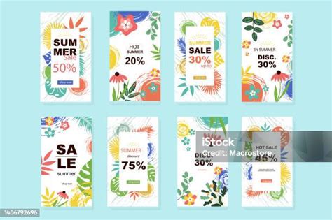 인스 타 그램 이야기를위한 여름 판매 템플릿 모형 수직 디자인 계절 클리어런스와 꽃 잎이 피는 다채로운 꽃 프레임 소셜 네트워크에서 인스타 스토리에 대한 컬렉션 레이아웃 0