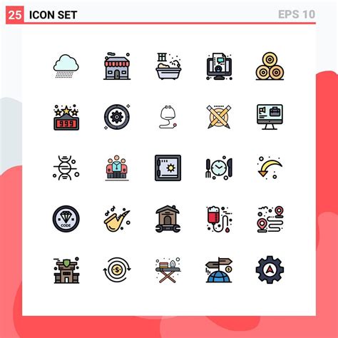 Mobile Interface Filled Line Flat Color Set Of 25 Pictograms Of Nature Farm Bathroom Live