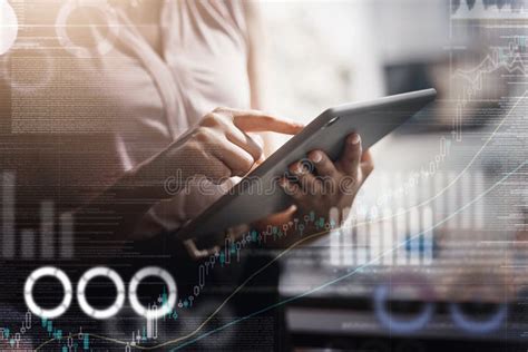 Tablet Overlay And Business Woman With Data Analysis Social Media
