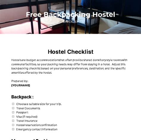 Free Backpacking Hostel Checklist Template To Edit Online