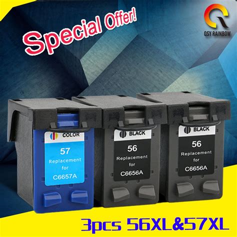 3 Pcs 56XL 57XL for HP 56 57 Ink cartridge C6656A & C6657A use For HP ...