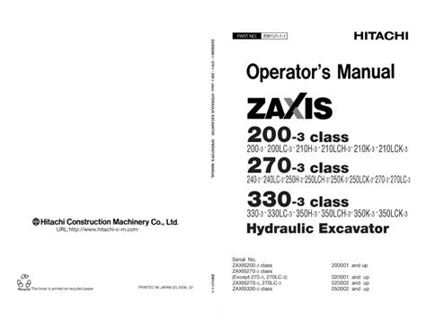 Ppt Hitachi Zaxis 270 3 Class Hydraulic Excavator Operators Manual