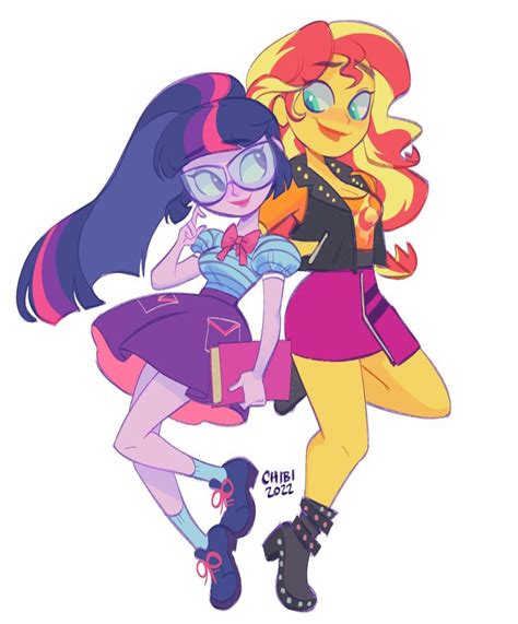 Safe Artist Chibicmps Sci Twi Sunset Shimmer Twilight Sparkle Equ Dibujos