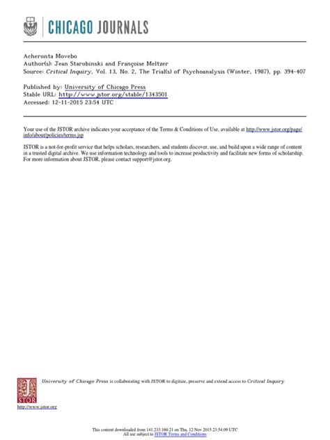 The Trials Of Psychoanalysis Acheronta Movebo Critical Inquiry Vol 13 Issue 2 1987