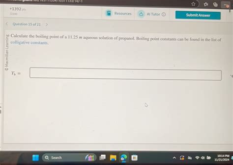 Calculate The Boiling Point Of A 1125 M Aqueous Solution Of Propanol