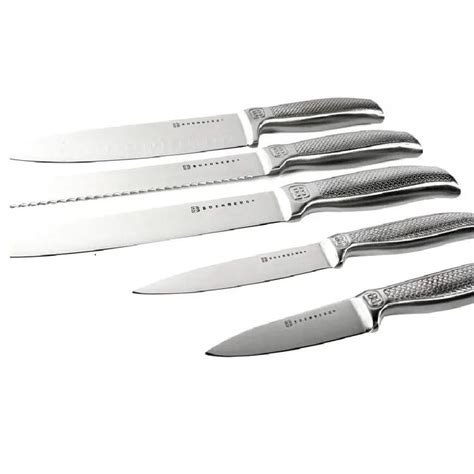 Set De Cutite Din Inox Si Suport Cu Design Modern Argintiu 5 Cutite