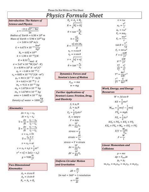 Physical Science Formulas